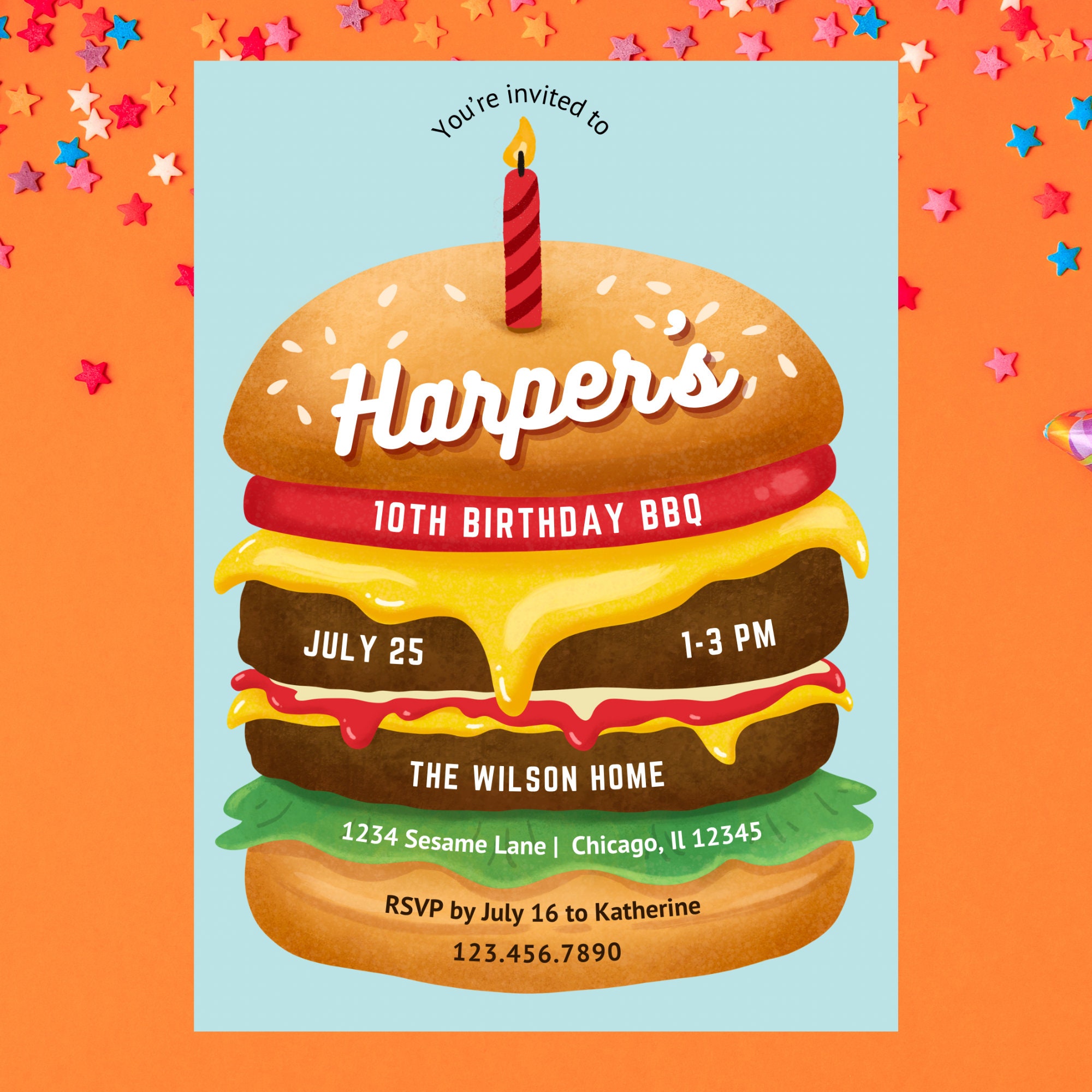 Cheeseburger Invitation, Kids Birthday, Editable Template, Email Invite ...