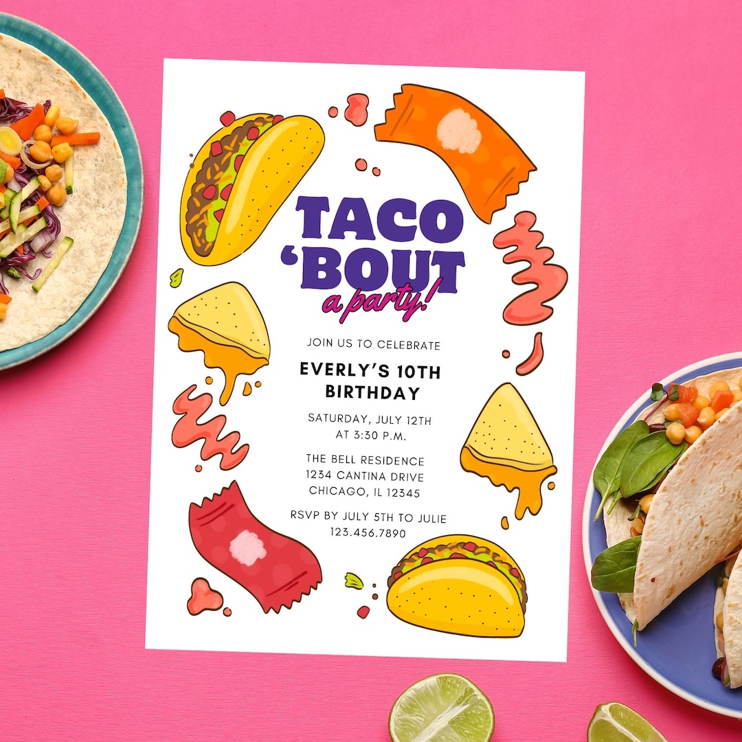 Taco Party Invitation, Kids Birthday, Adult Party, Editable Template ...