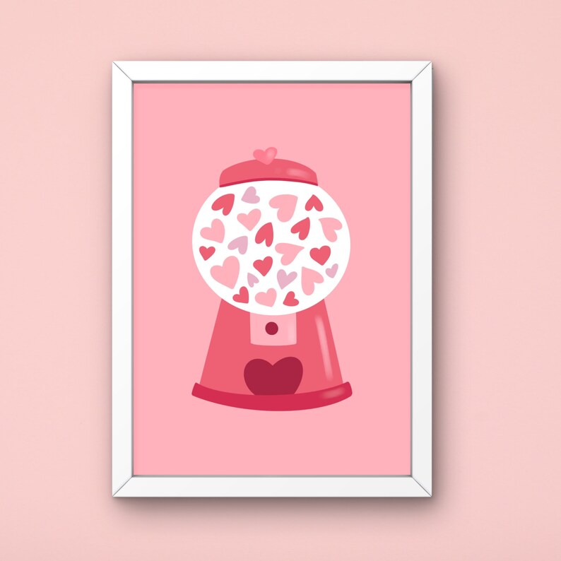 Heart Gumball Print, Printable Vday Wall Art, Gumball Machine, DIY ...
