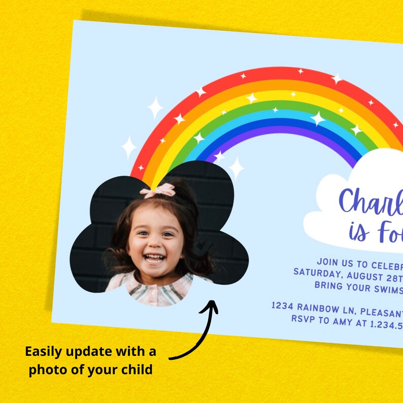 Rainbow Party Invite, Editable Template, Kids Birthday, Photo Evite ...