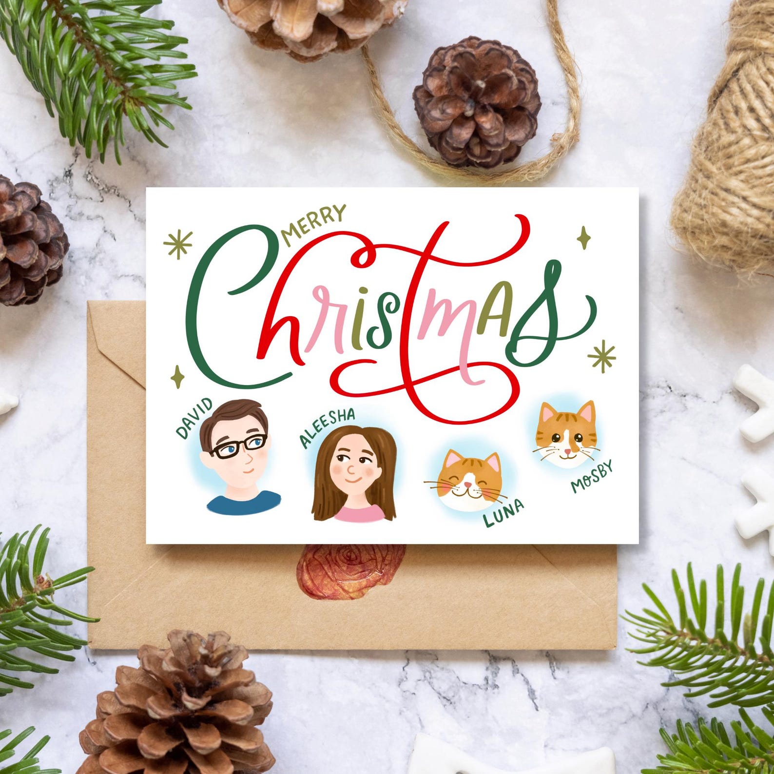 Custom Family Portrait Christmas Card, Printable Holiday Card ...