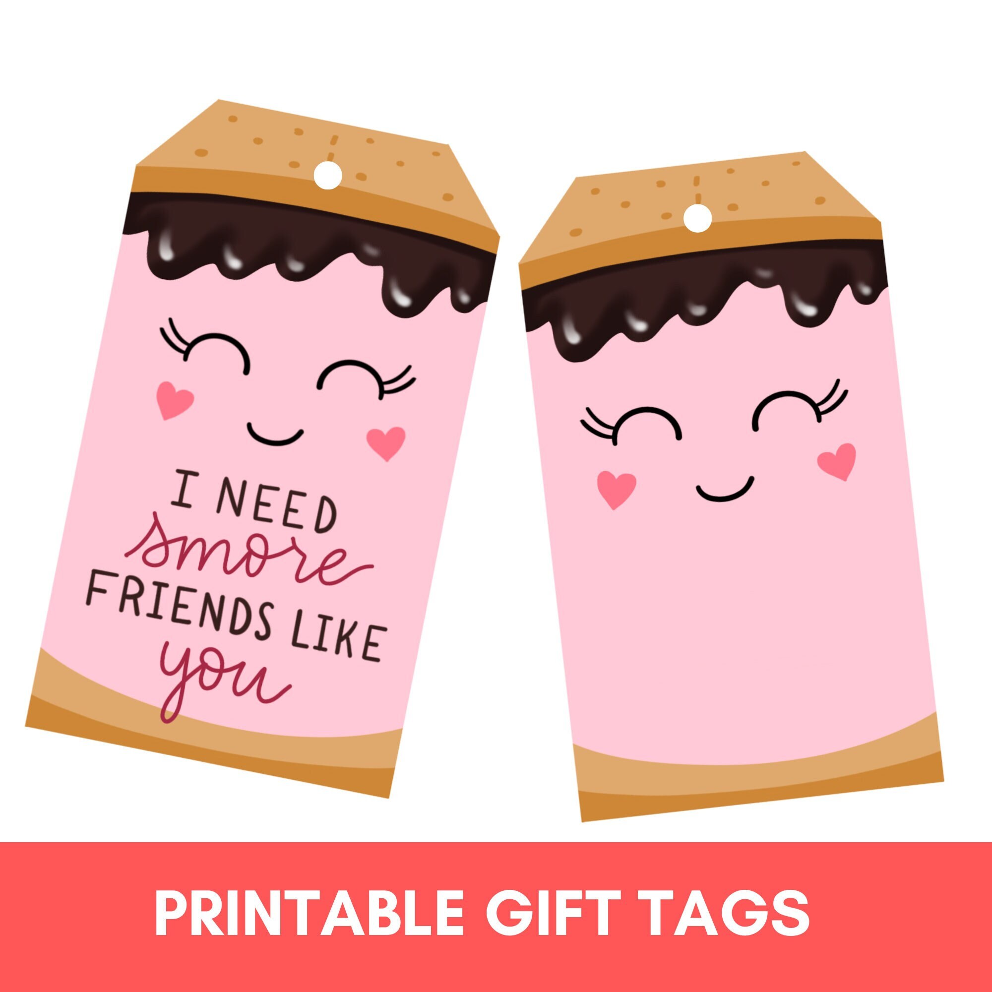 Pink Smores Printable Gift Tags, Valentines Day Instant Download, Class ...