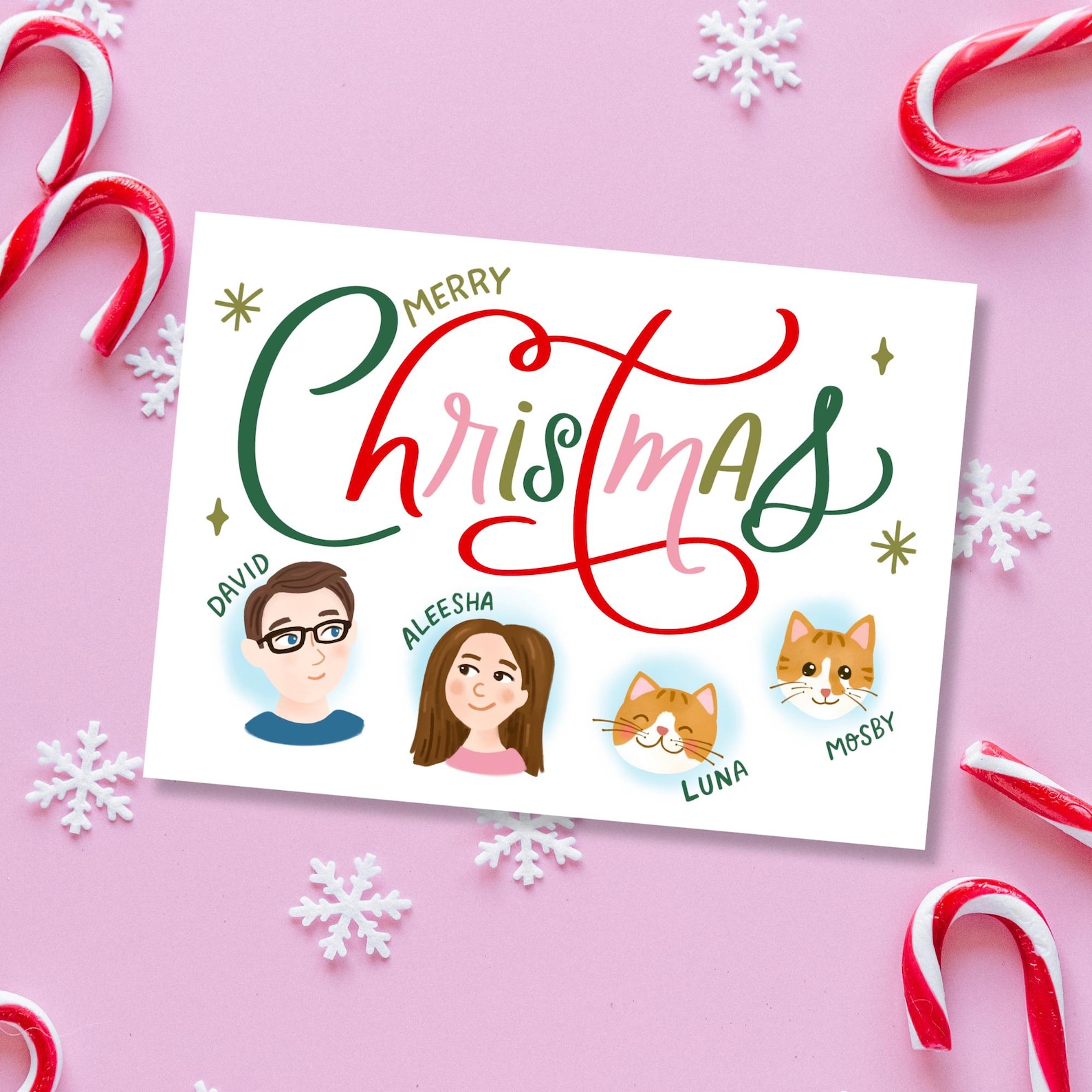 Custom Family Portrait Christmas Card, Printable Holiday Card ...