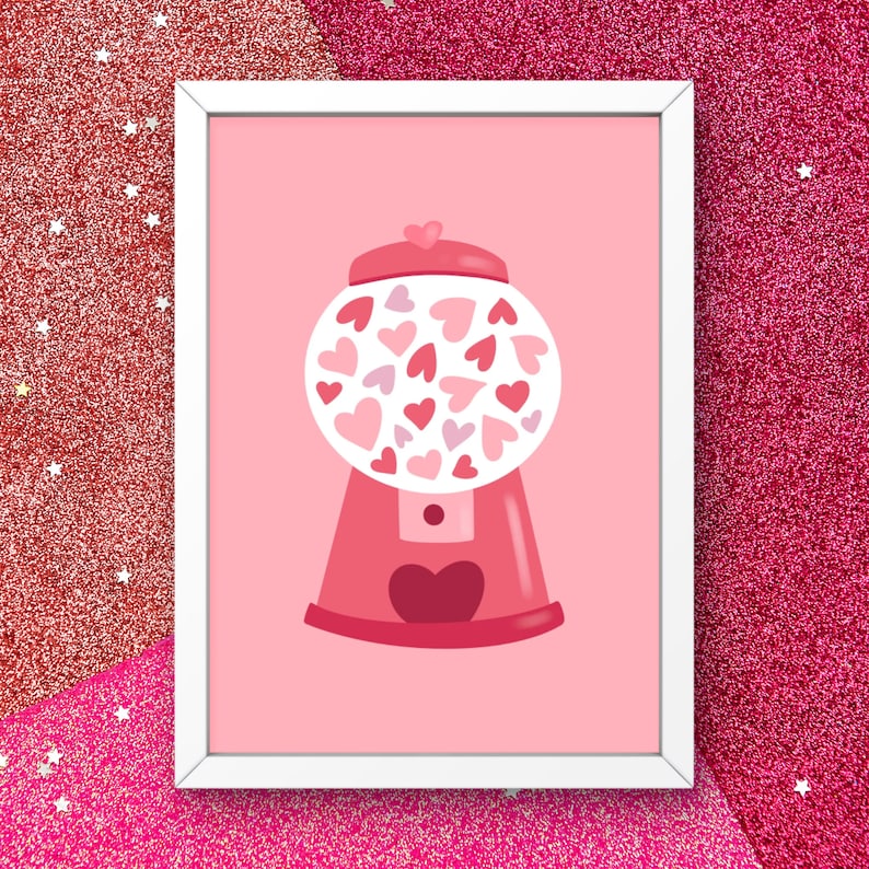 Heart Gumball Print, Printable Vday Wall Art, Gumball Machine, DIY ...
