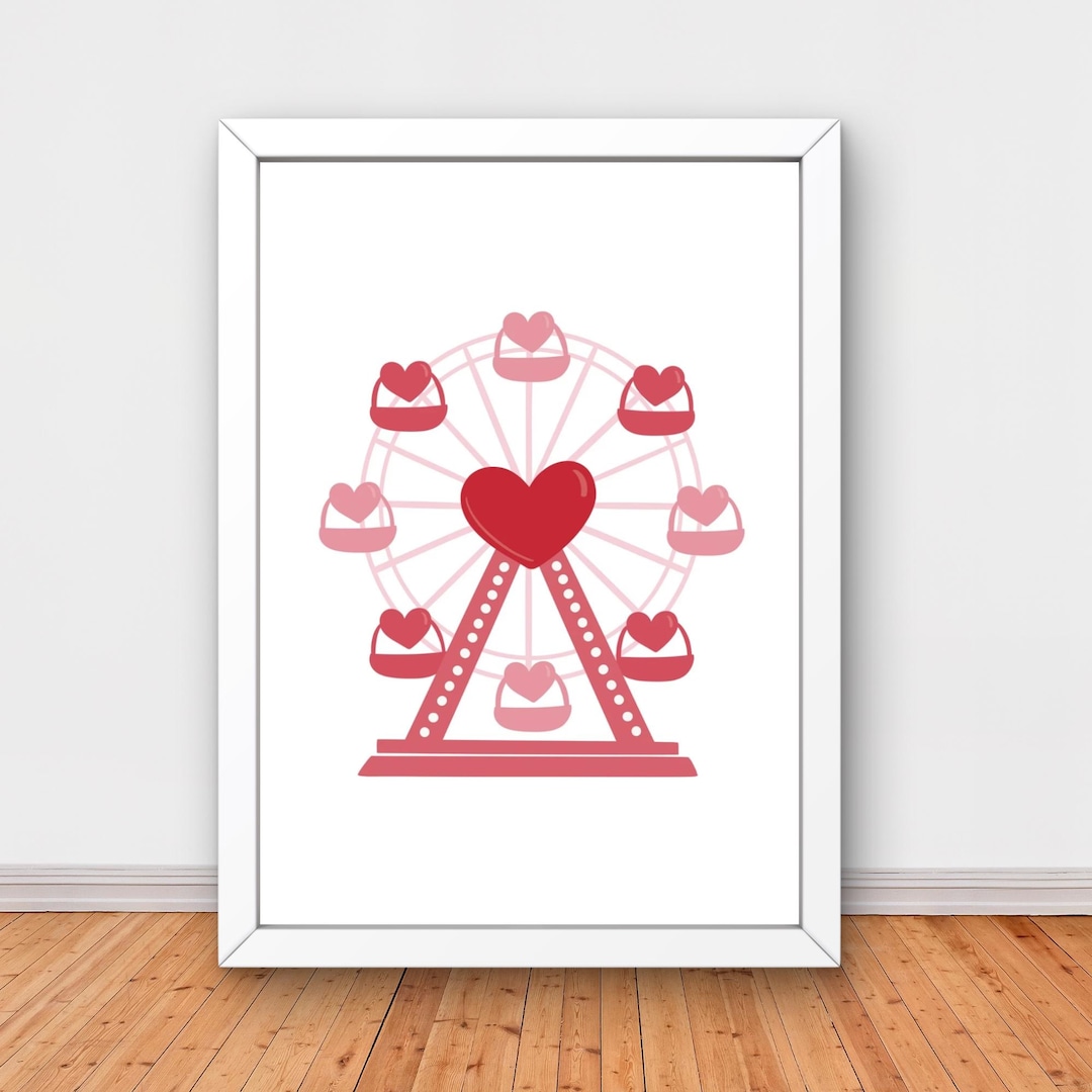 Printable Valentine Ferris Wheel Wall Art, Hand Drawn Home Decor ...
