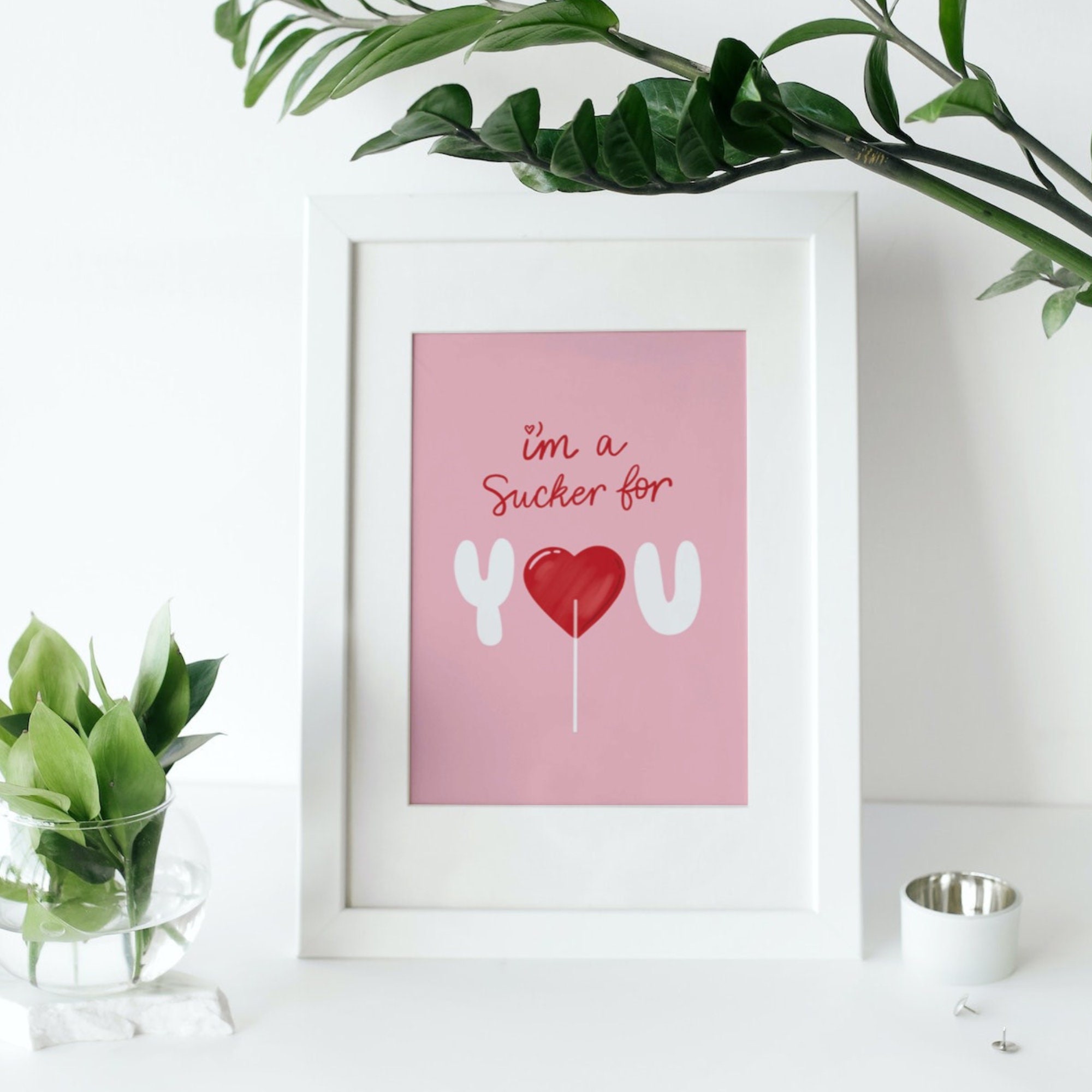 Valentines Day Sucker for You Print, Printable Wall Art, Pink and Red ...