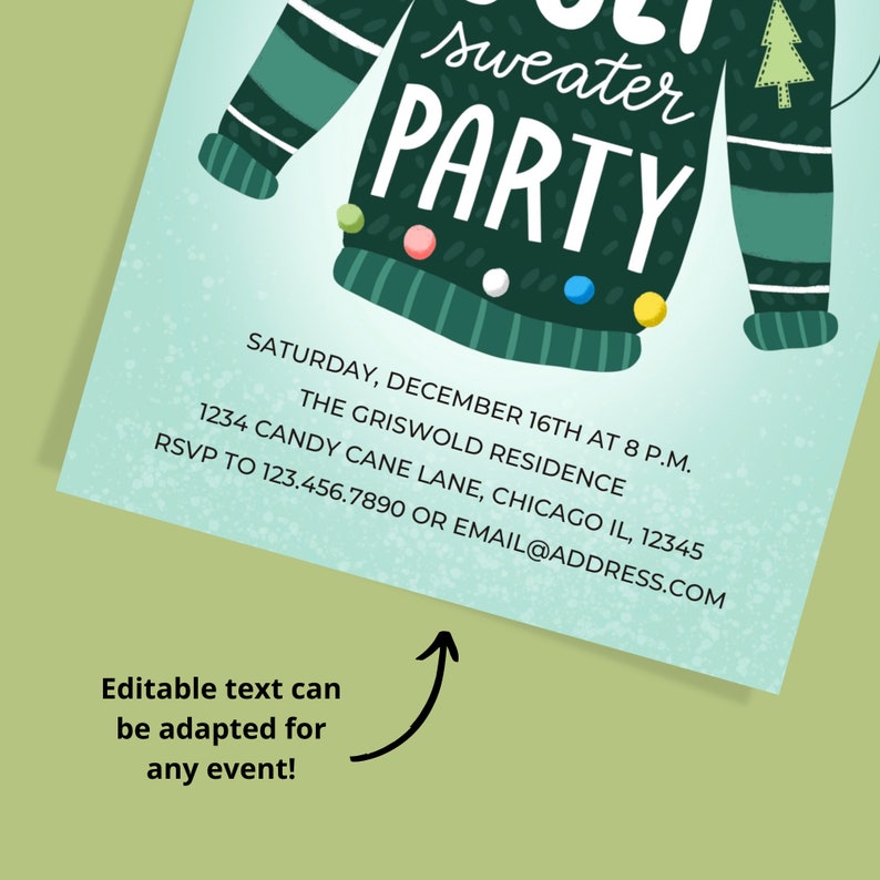 Ugly Christmas Sweater Invite, Editable Template, Christmas Party ...