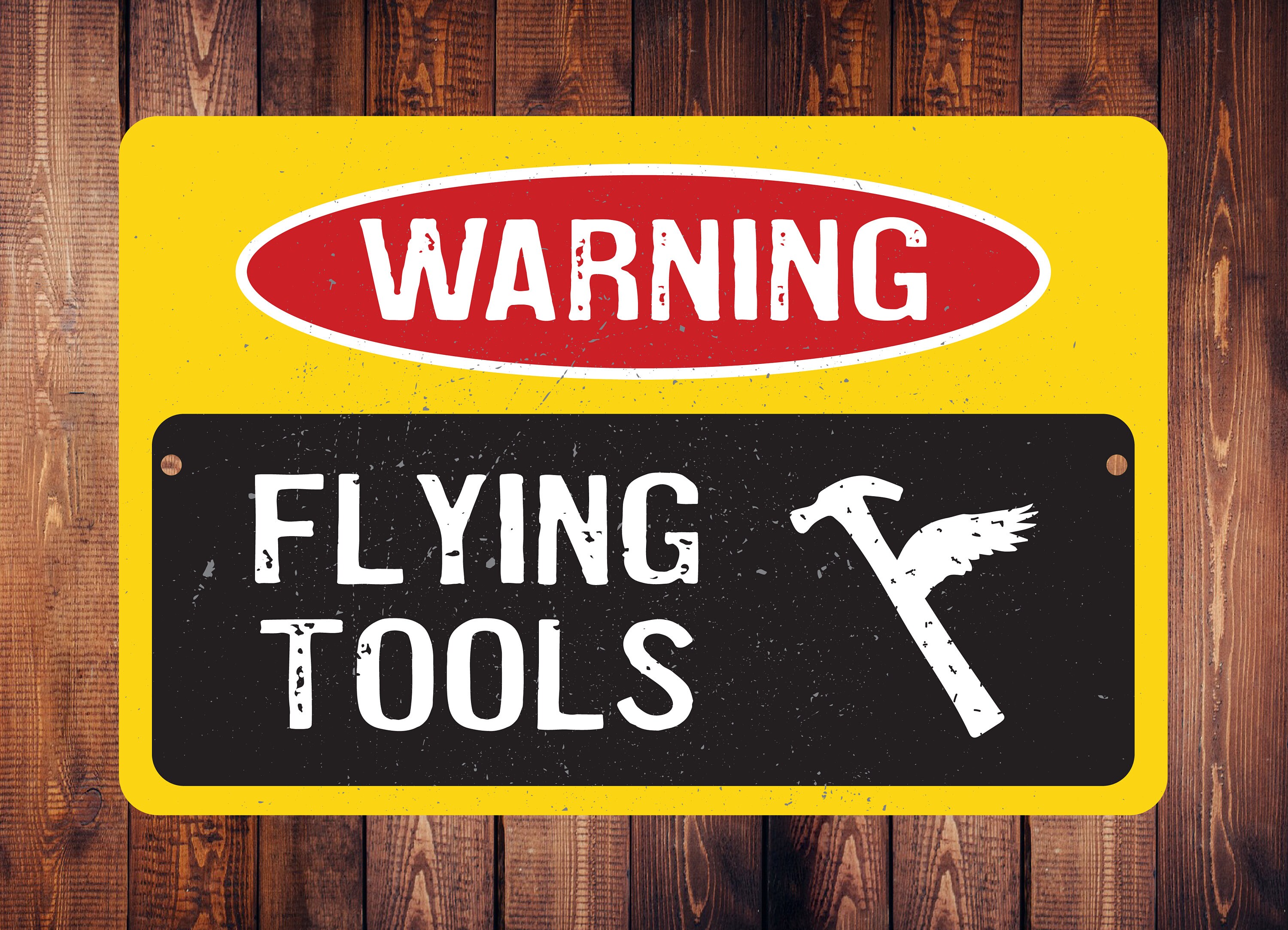 Warning: Flying Tools 2 Color Options Aluminum Garage Sign - Etsy