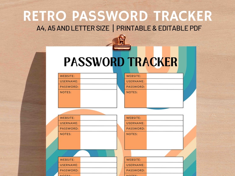 Printable Retro Password Tracker - Etsy