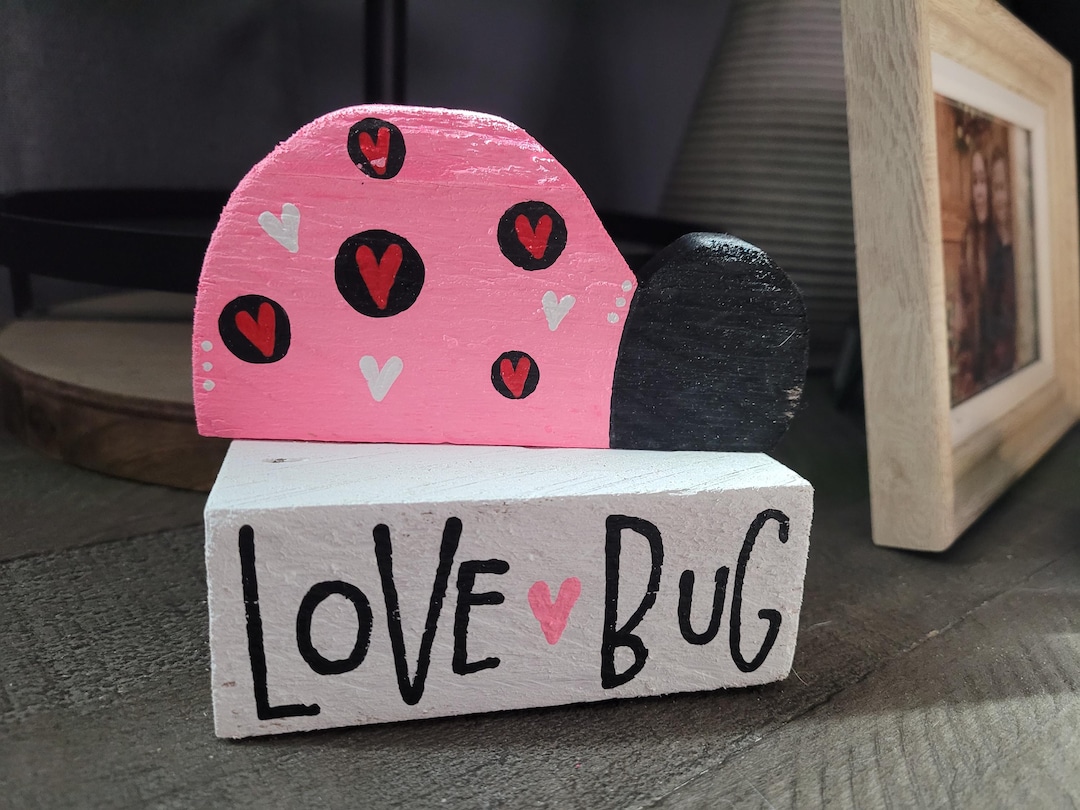 Lady Bug Decor. Love Bug Wood Block. Stacked Block Decor. Shelf Sitter ...