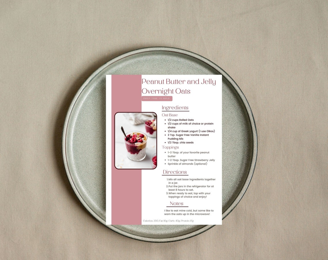 Minimalist Editable Recipe Template With Photo, Printable Recipe ...