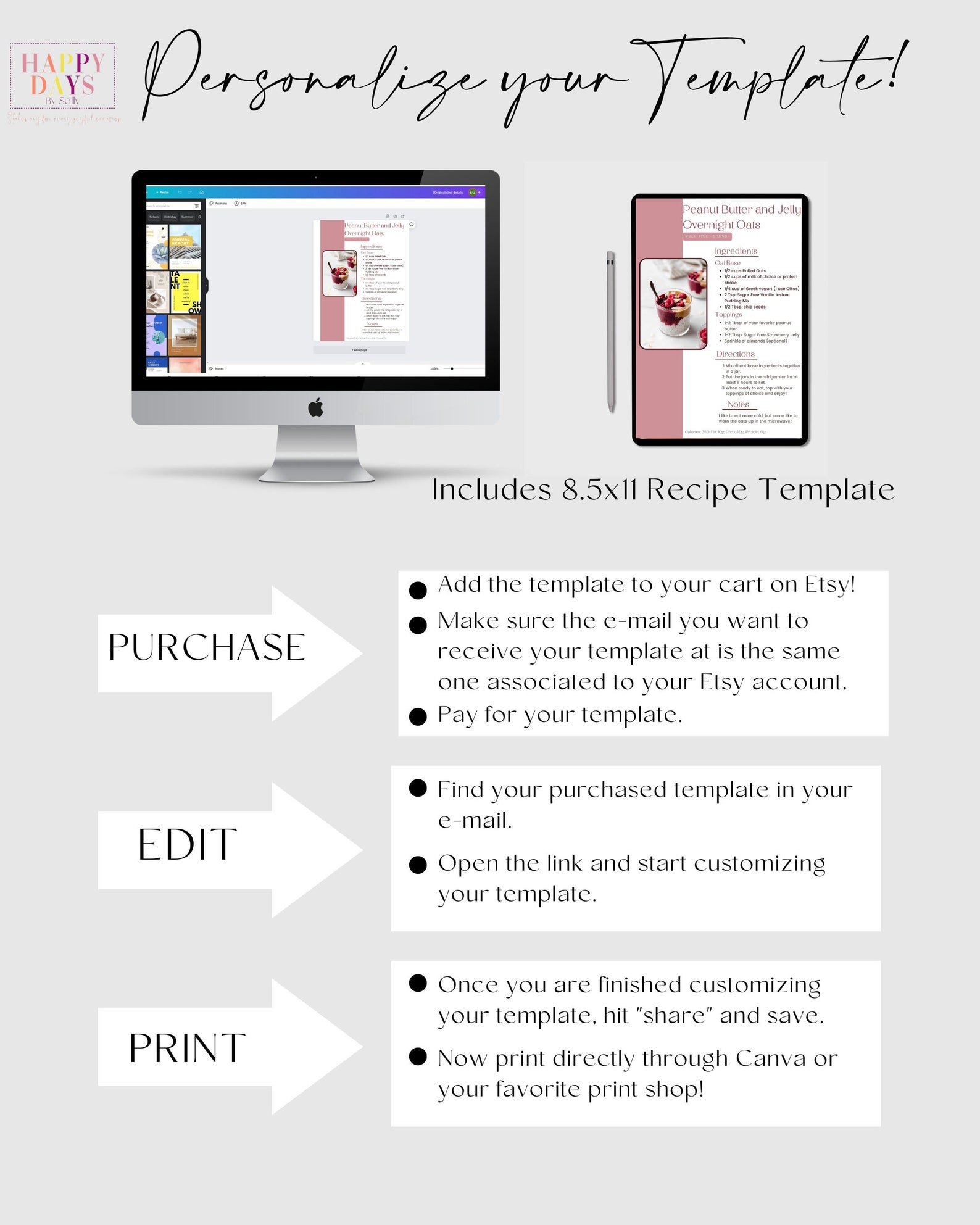 Minimalist Editable Recipe Template With Photo, Printable Recipe ...