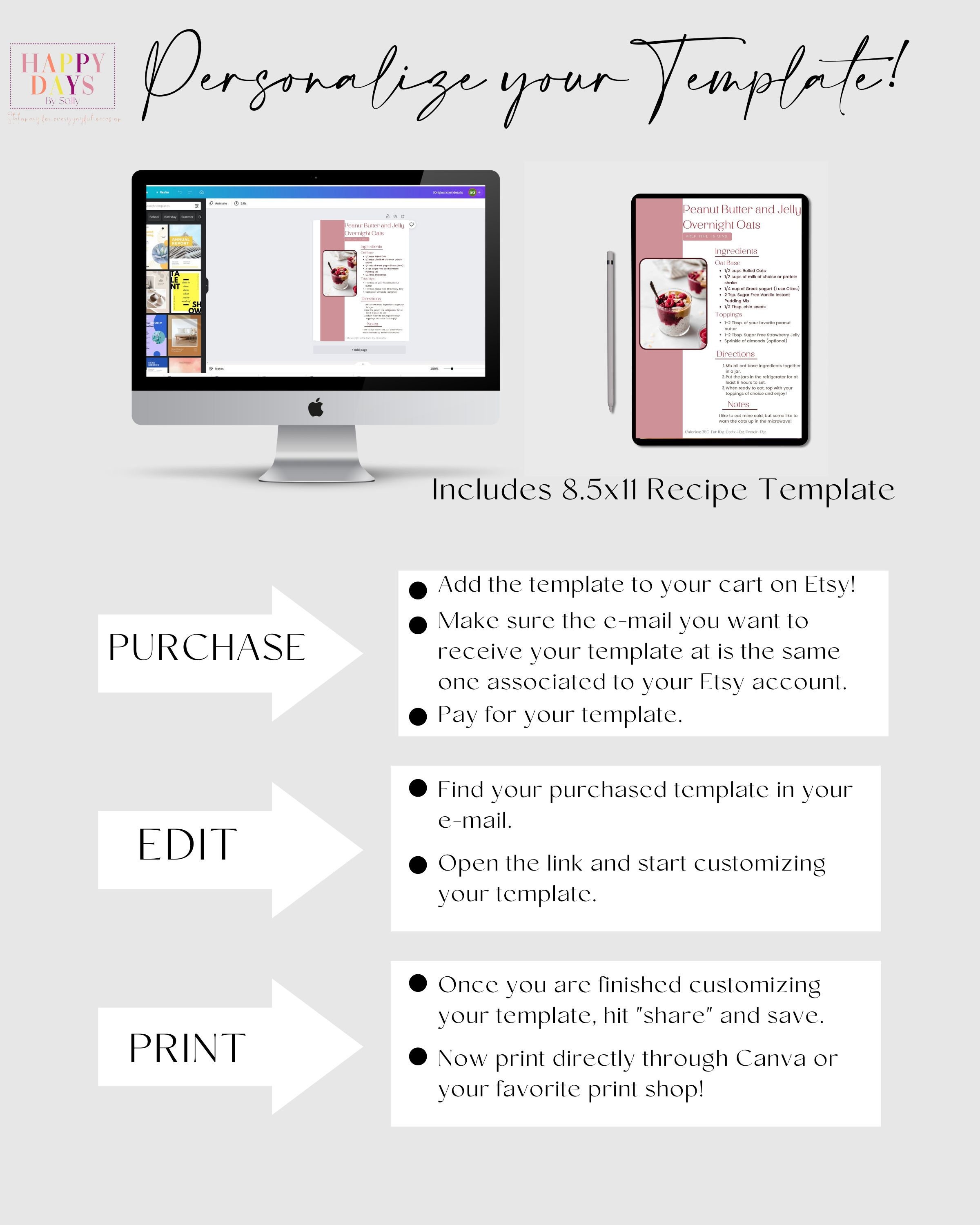 Minimalist Editable Recipe Template With Photo, Printable Recipe ...