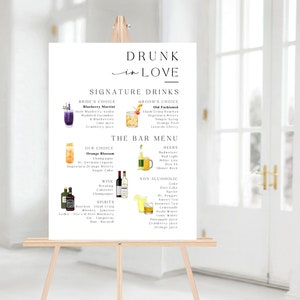 Wedding Bar Menu Sign, Drunk in Love Drink Listing for Events, Foam ...