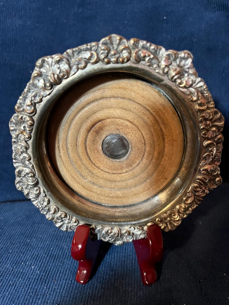Antique Small Silver Plate Wine Bottle Coaster With Wood Base, Barware ...