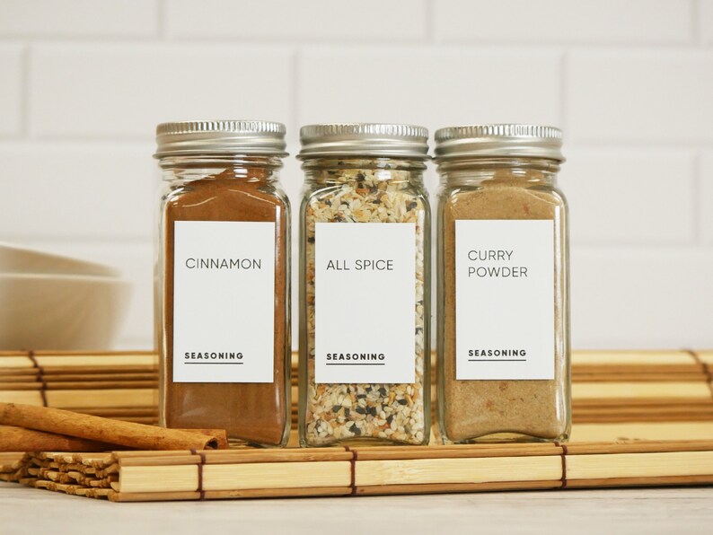 Matte White & Matte Black Spice Jar Labels, Minimalist Matte Editable ...