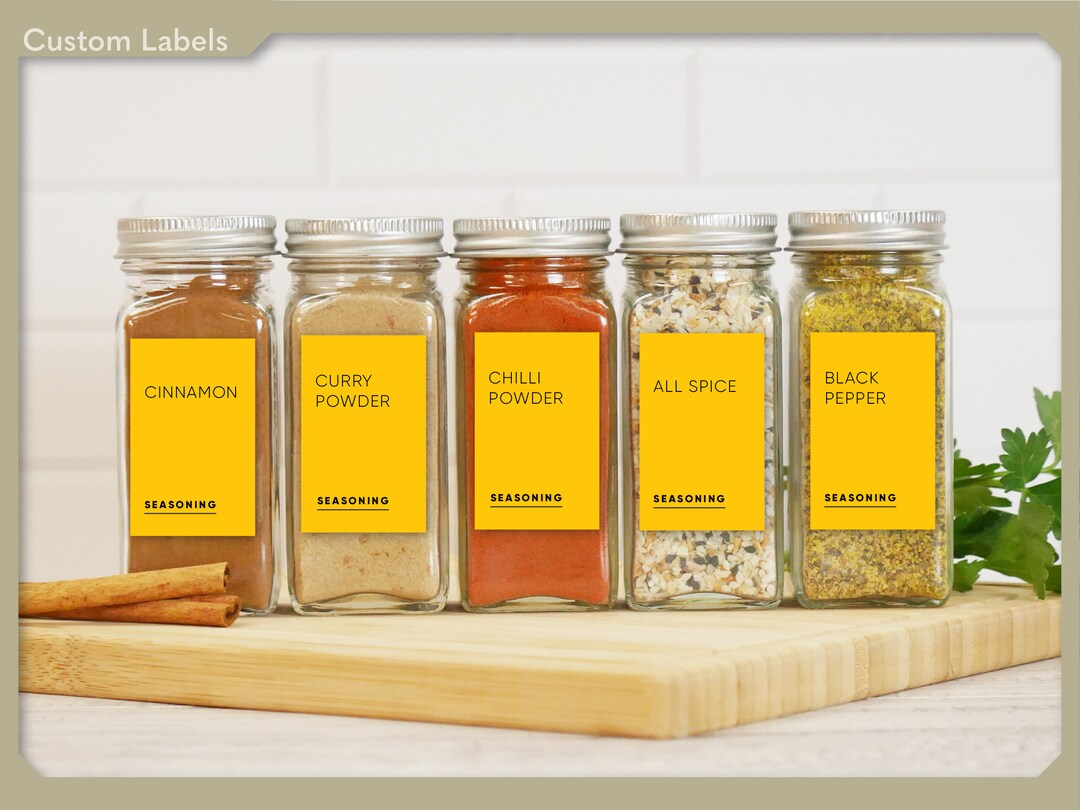 Yellow Labels for Pantry Organization, Modern Minimalist Spice Jar ...