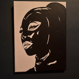 Latex Fetish Hood Woman Black and White Art Painting - Etsy