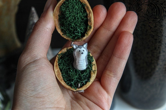 Tiny Wolf Miniature Figurine Walnut Shell Box Included - Etsy