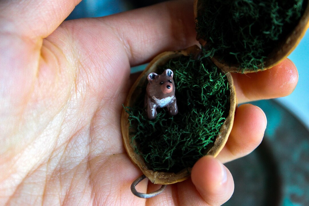 Handmade Tiny Clay Bear Figurine – Walnut Shell Gift Box - Desk Pet - Etsy