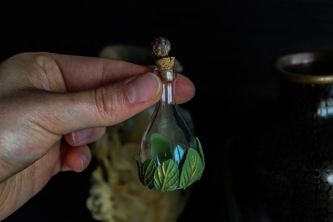 Fairy Glass Bottle With Leaf Decoration - Fairy Potion Jar - Fairy ...