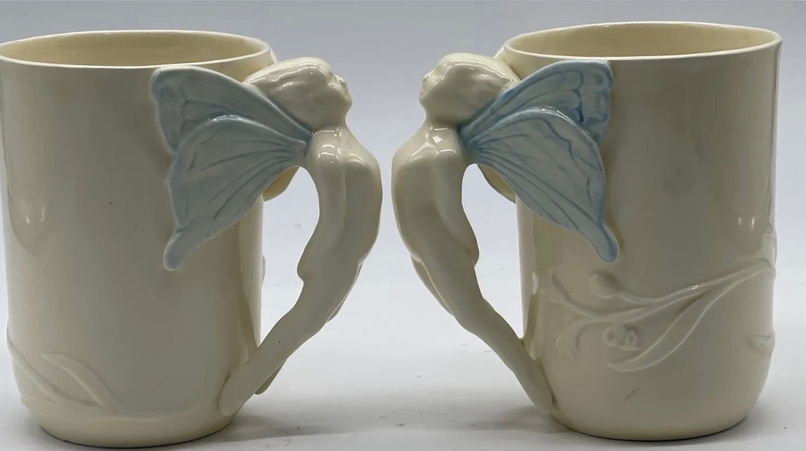 Rare Vandor Fairy Ceramic Mugs Cups Winged Angel Handles 1979 Fantasy ...