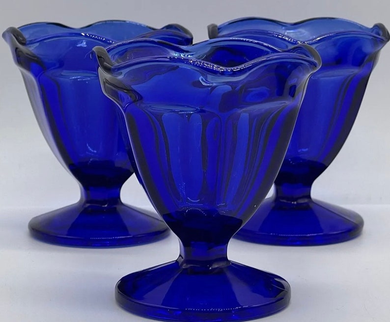 3 Vintage Anchor Hocking Cobalt Blue Scalloped Sherbet Goblets ...