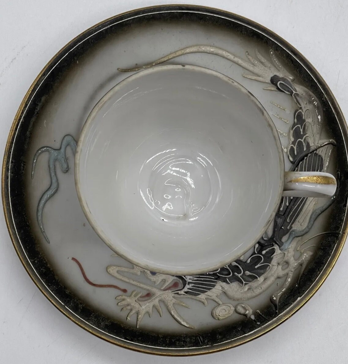 Vintage Japan Dragonware Teacup and Saucer Geisha Lithophane Moriage - Etsy