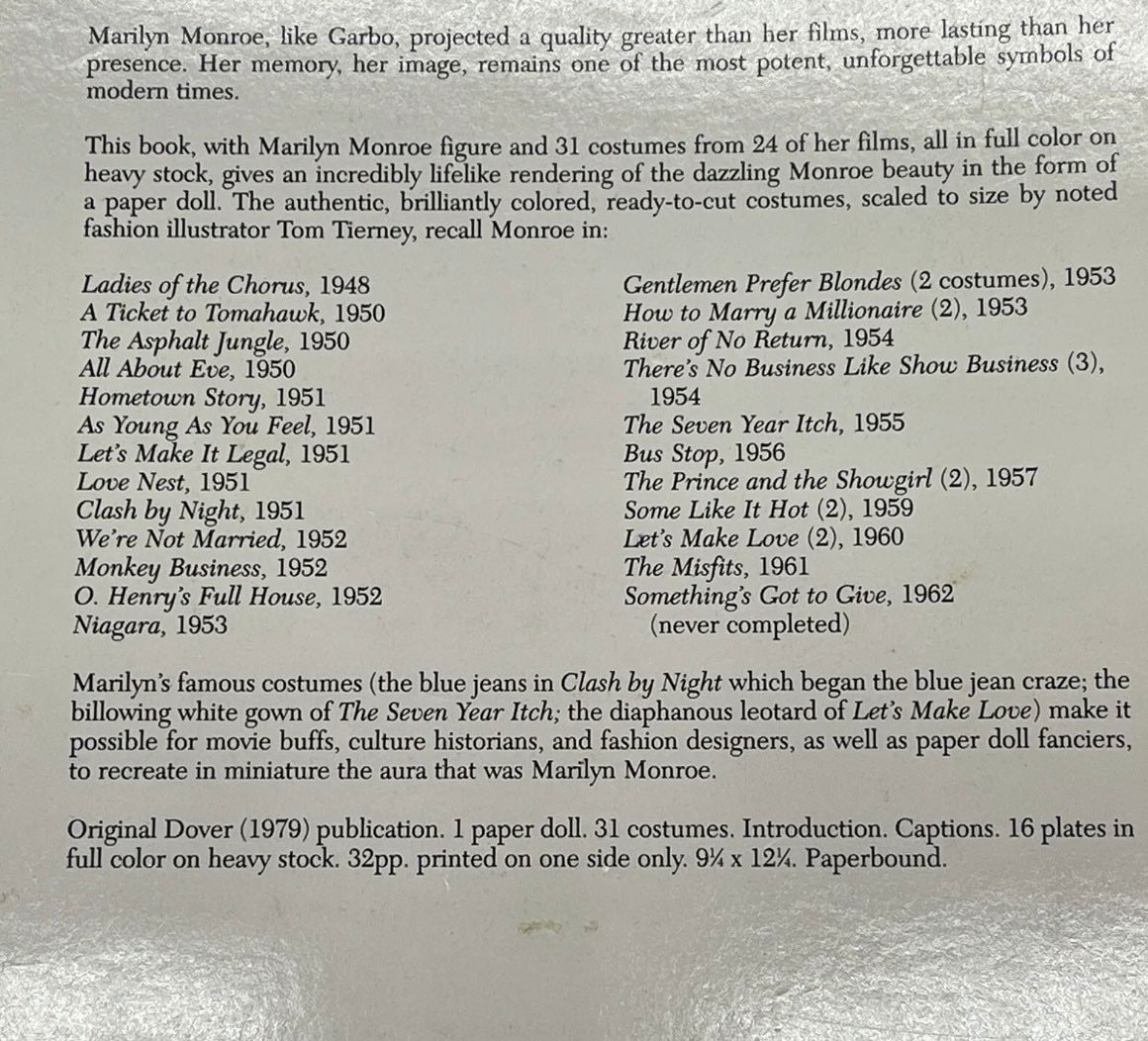 Vintage Tom Tierney Marilyn Monroe Paper Dolls 1979. - Etsy