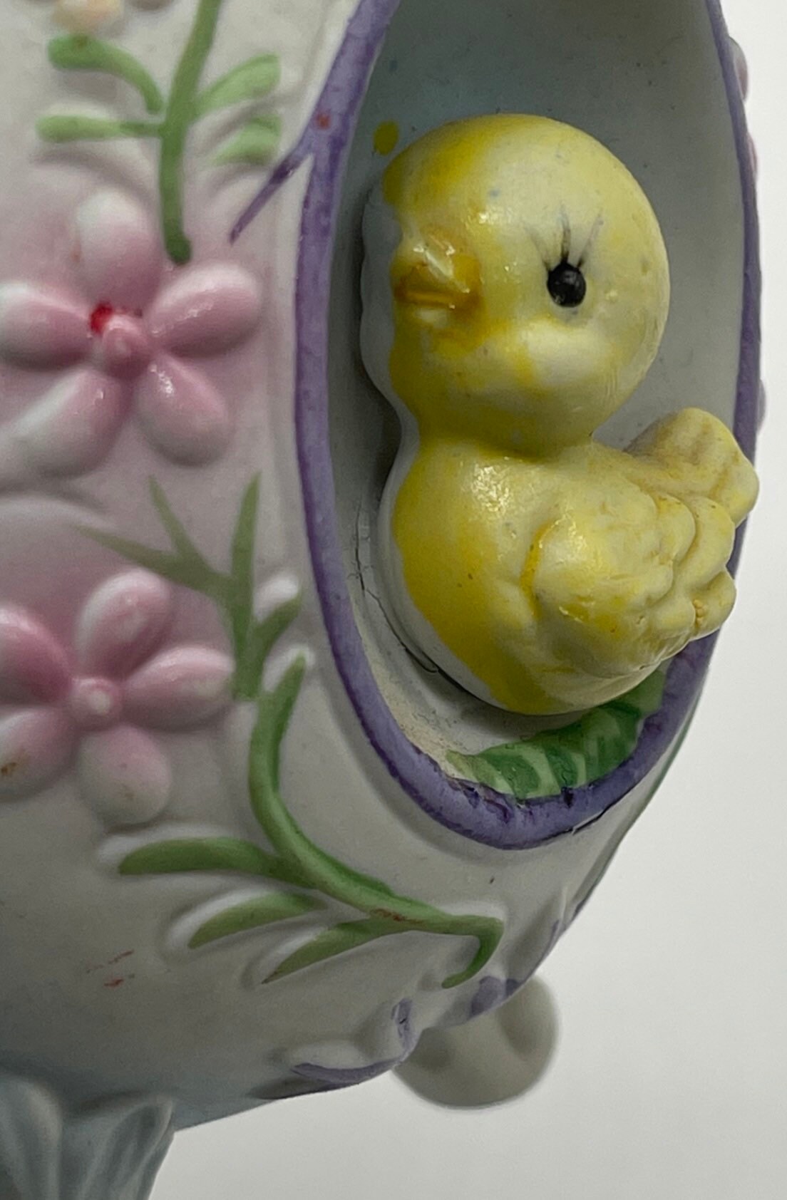Vintage Lefton Footed Egg Vase With Chick Porcelain Bisque Hand Painted ...