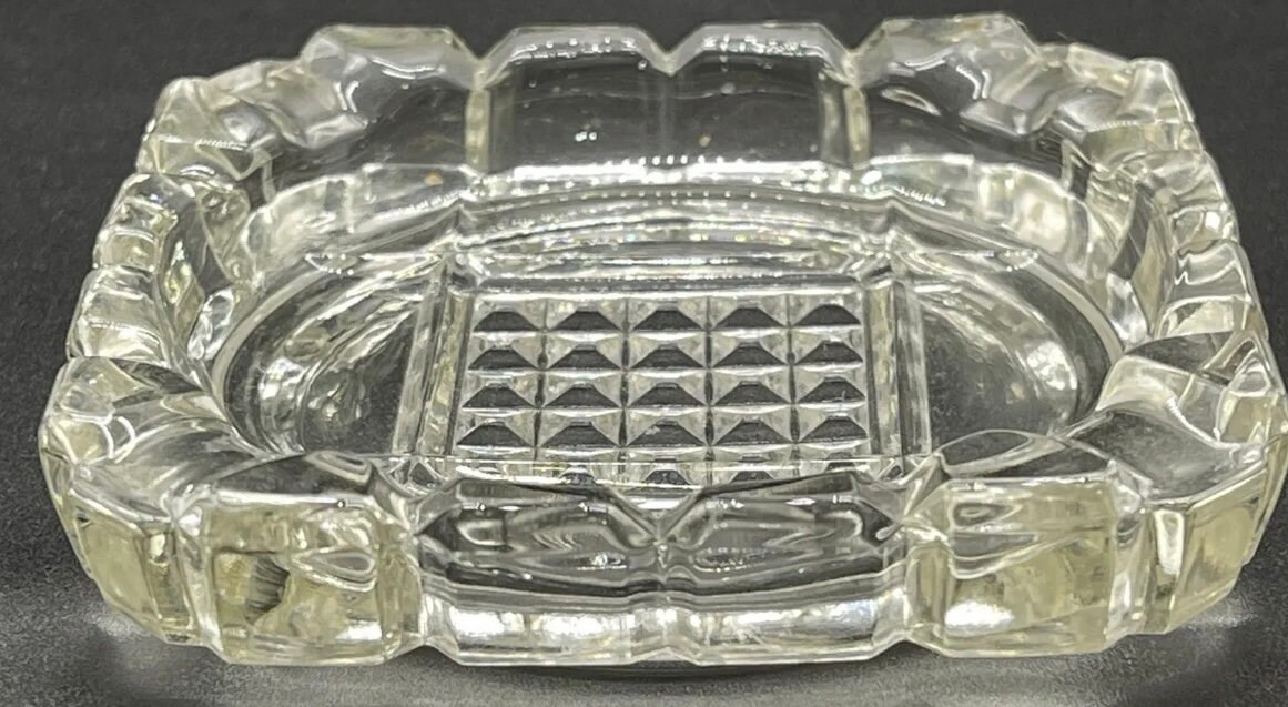 Vintage Hazel Atlas Crystal Glass Ashtray Klondike Pattern Square ...