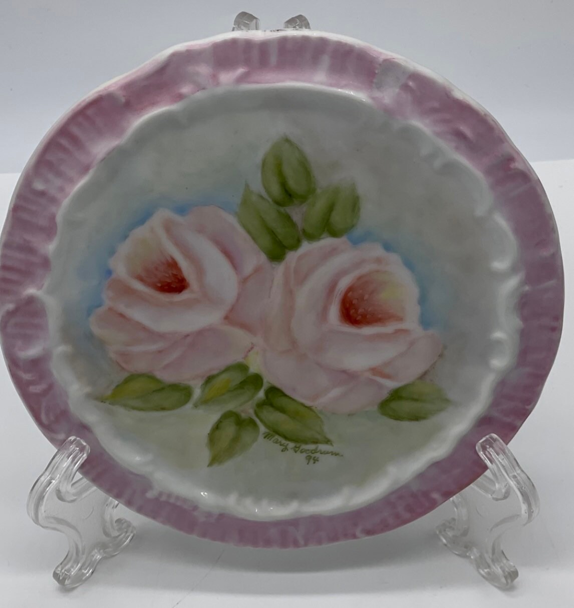 Vintage Hand Painted Pink Roses Plate Trivet Wall Hanging Mary - Etsy