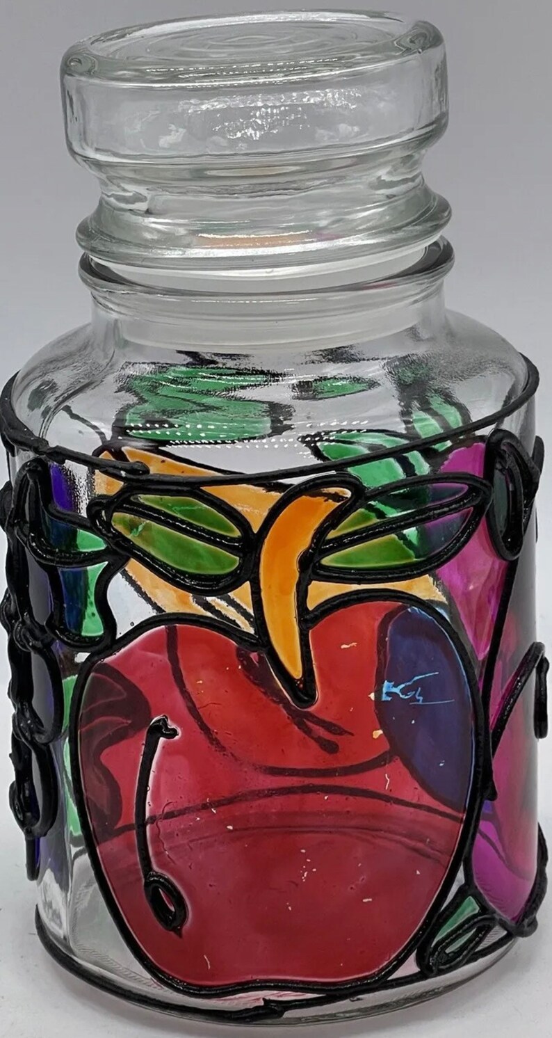 Vintage 1970s Hand Painted Fruit Glass Jar Stained Glass Look Boho Hippy MCM - Etsy