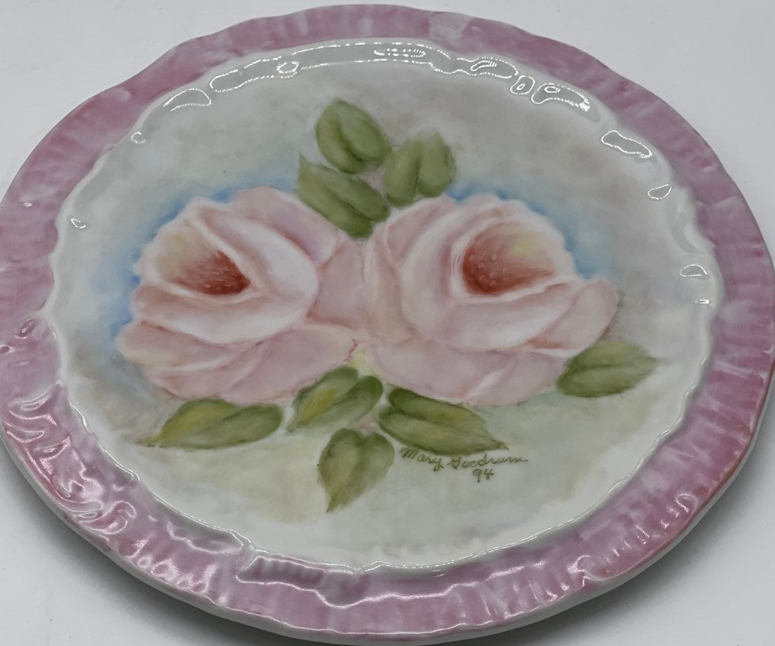 Vintage Hand Painted Pink Roses Plate Trivet Wall Hanging Mary - Etsy