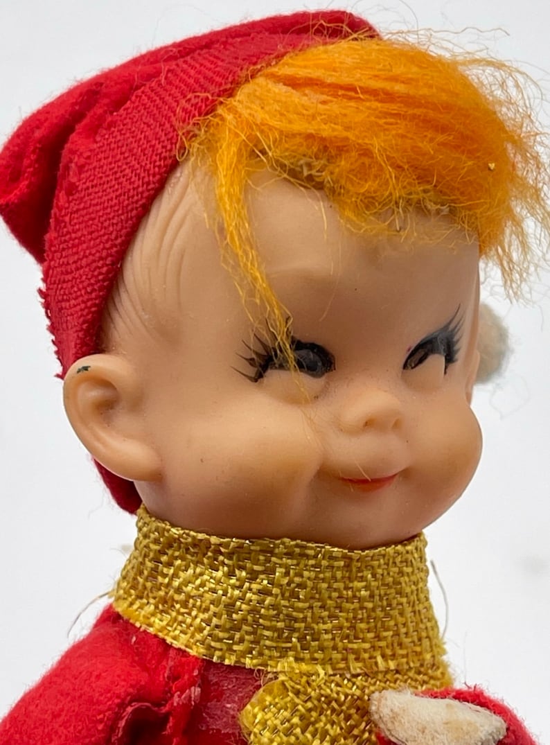 Vintage Japan Orange Hair Rubber Face Christmas Pixie Elf Ornament ...