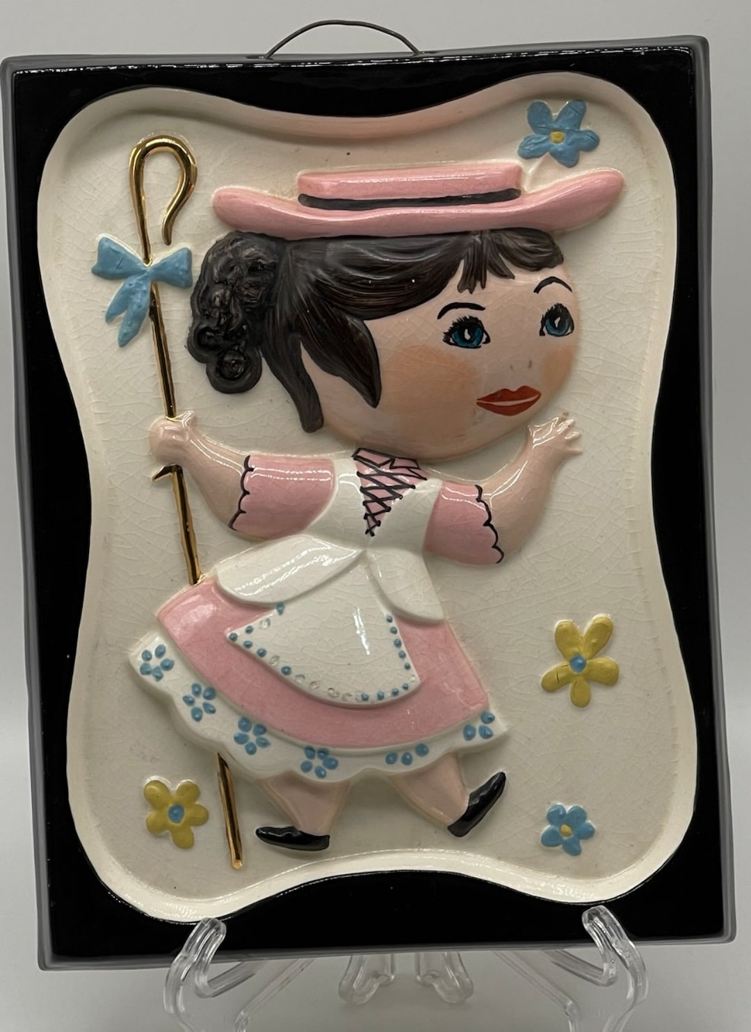 Vintage Little Bo Peep Chalkware Ceramic Wall Plaque Kitschy 3D Decor ...