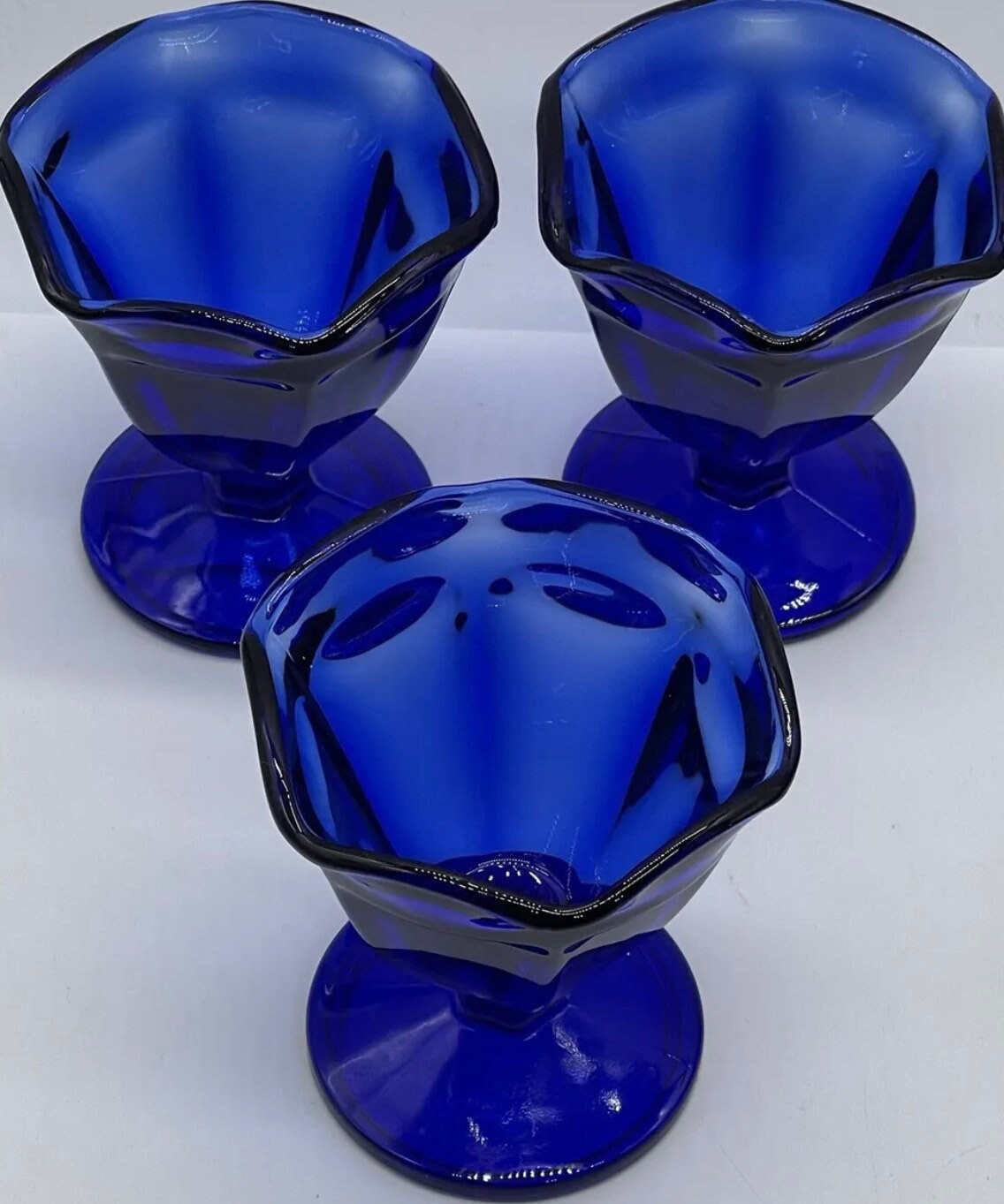 3 Vintage Anchor Hocking Cobalt Blue Scalloped Sherbet Goblets ...
