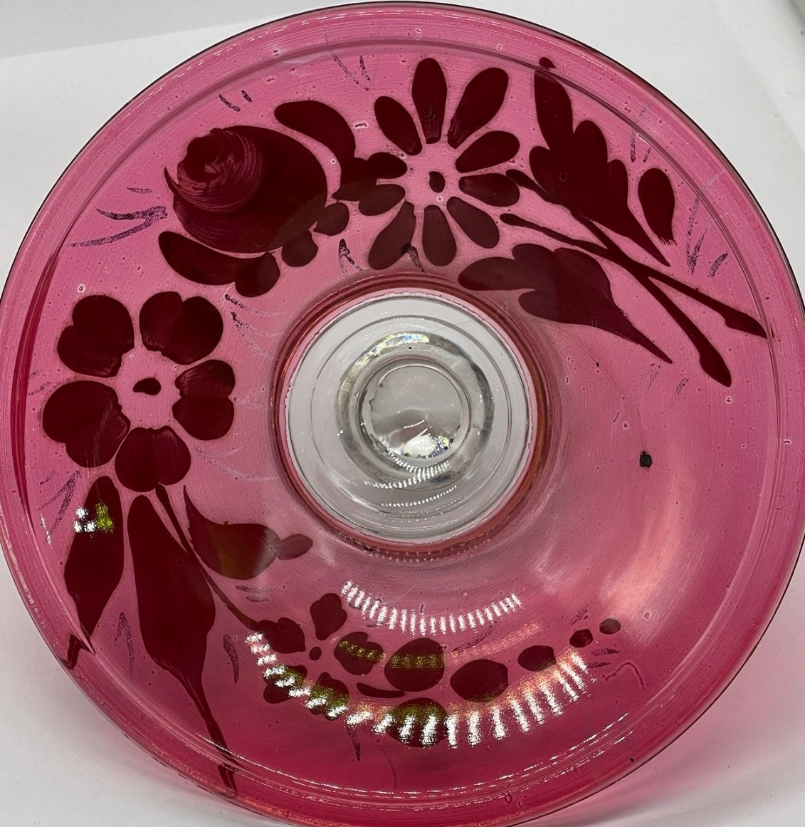 Vintage Paden City Cranberry Flash Candy Dish Pedestal Compote Painted ...