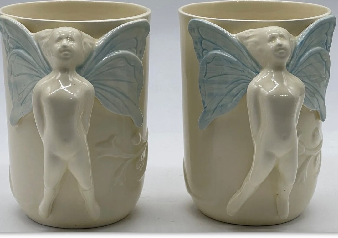 Rare Vandor Fairy Ceramic Mugs Cups Winged Angel Handles 1979 Fantasy ...