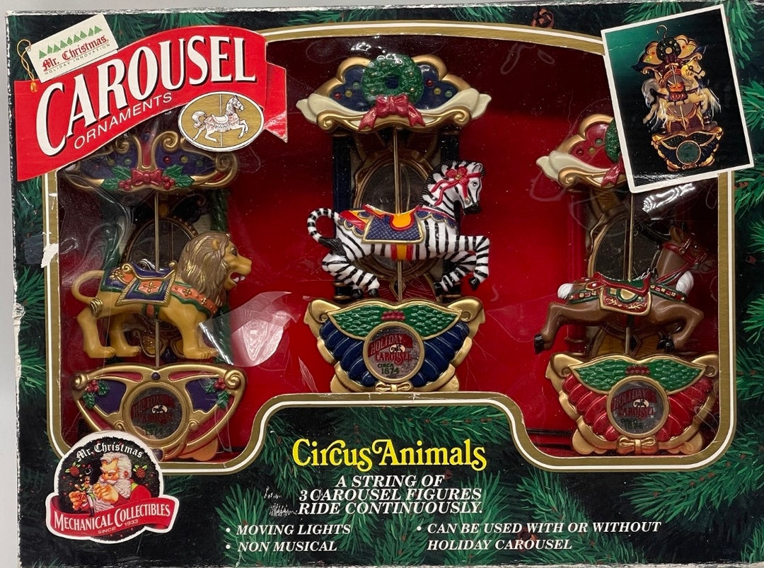 Vtg Mr Christmas Carousel Ornaments 3 Circus Animals Lion Zebra Reindeer - Works - Etsy