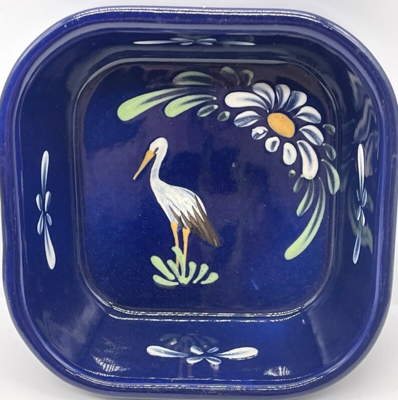 Vintage Beck France Art Pottery Bowl Crane & Flowers Hand Painted ...