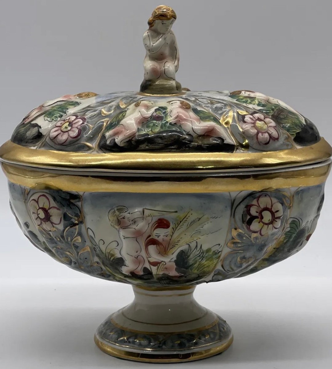 Vintage Italy Capodimonte Candy Compote Dish With Lid Cupid Finial - Etsy