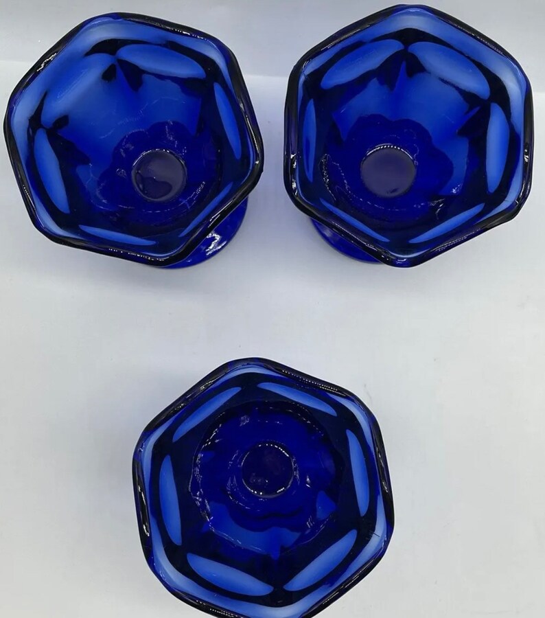 3 Vintage Anchor Hocking Cobalt Blue Scalloped Sherbet Goblets ...