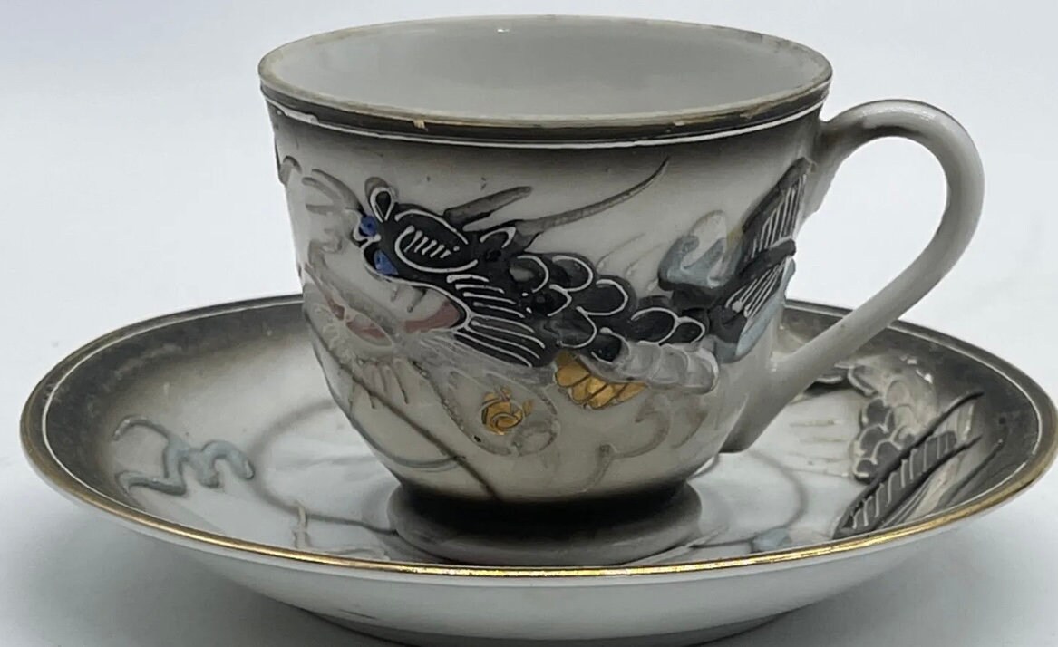 Vintage Japan Dragonware Teacup and Saucer Geisha Lithophane Moriage - Etsy