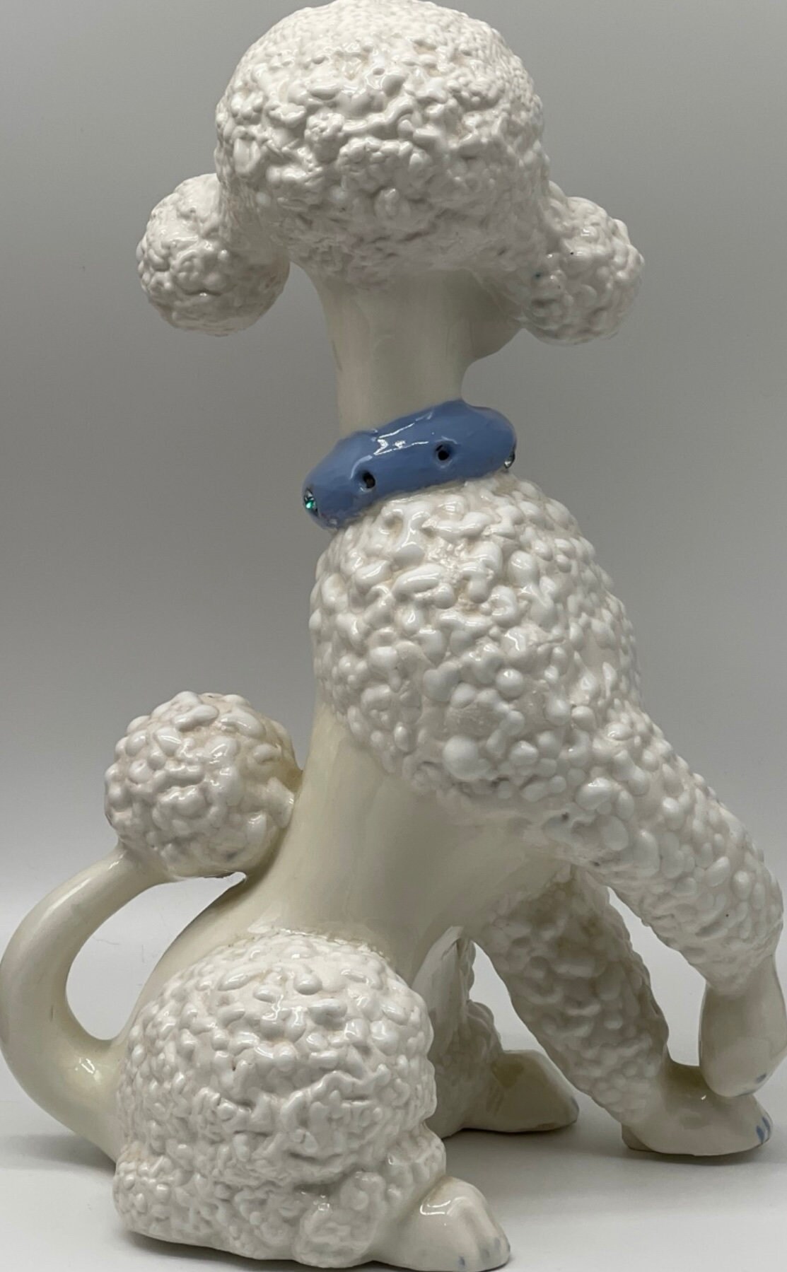 Vintage White Poodle Ceramic Figurine Statue Blue Collar With ...