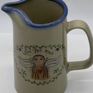 Vintage Otagiri Japan Folk Art Angel Pitcher Love Joy Peace 1995 Enesco ...