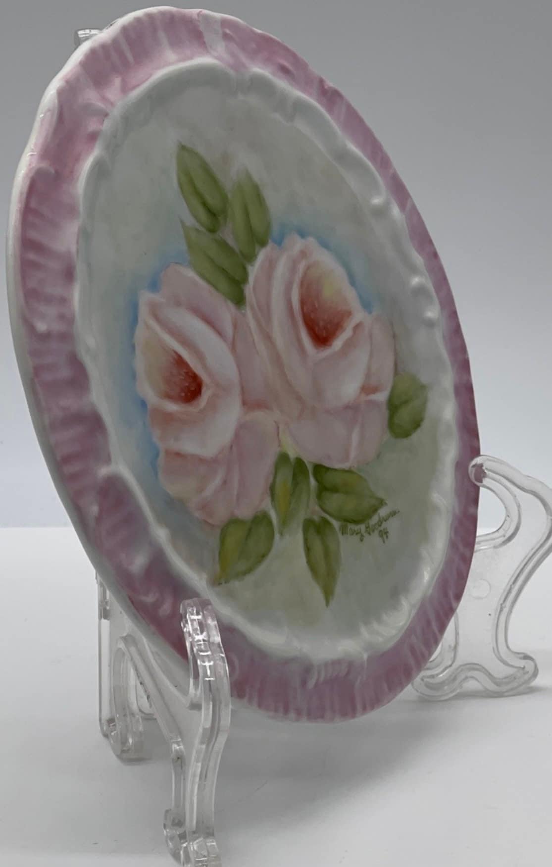 Vintage Hand Painted Pink Roses Plate Trivet Wall Hanging Mary - Etsy