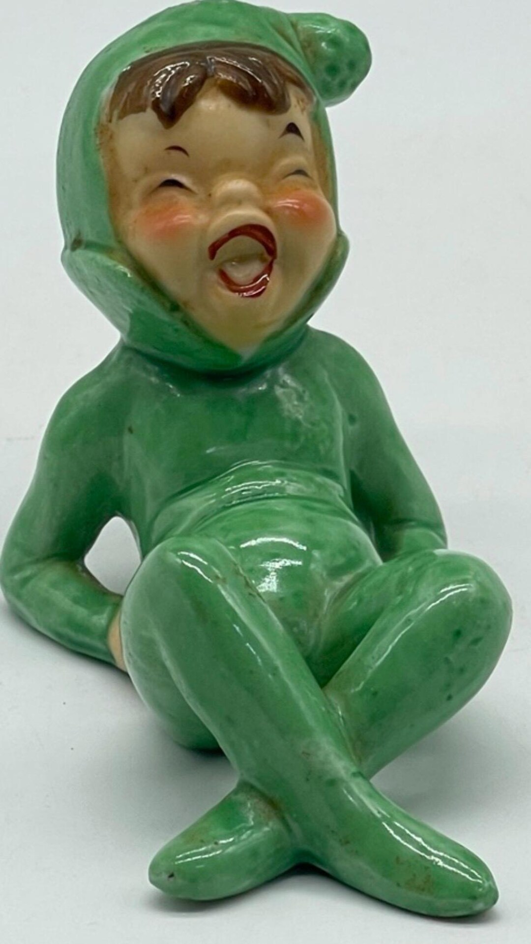 Vintage Japan Pixie Elf Ceramic Figurine Green Laughing Sprite Kitschy ...