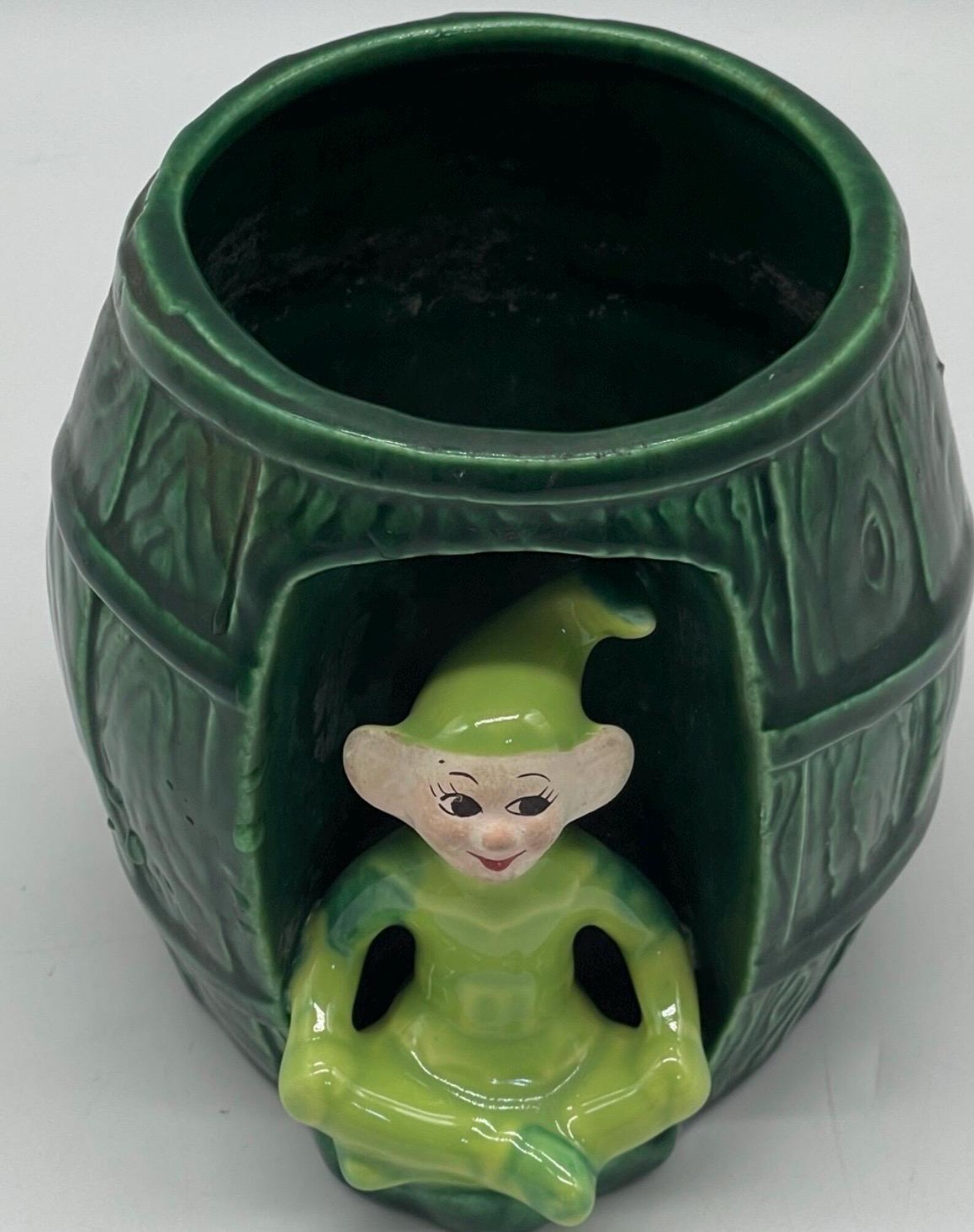 Vintage Treasure Craft Lime Green Pixie Elf Barrel Planter Kitschy MCM ...