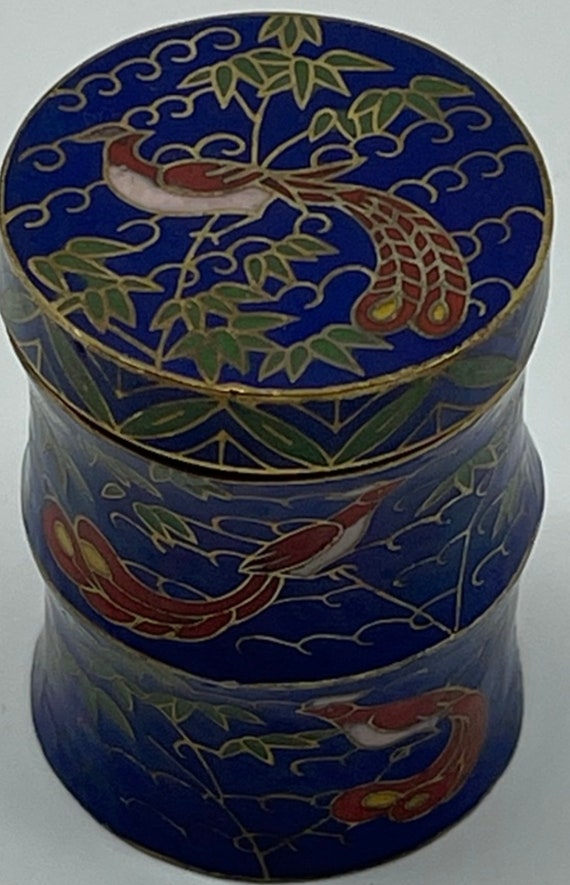 vintage cloisonne pill container - Gem